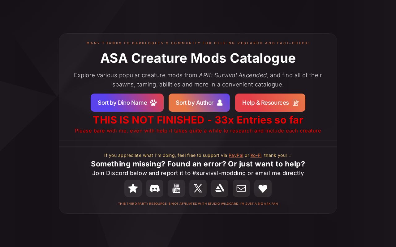 ASA Creature Mods Catalogue